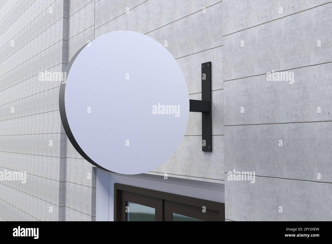 Closeup view of a blank circle shaped billboard with a white space ...