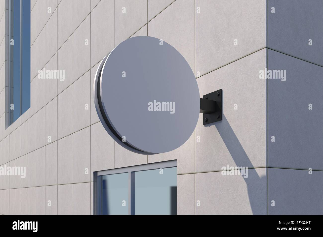 Closeup view of a blank circle shaped billboard with a white space ...