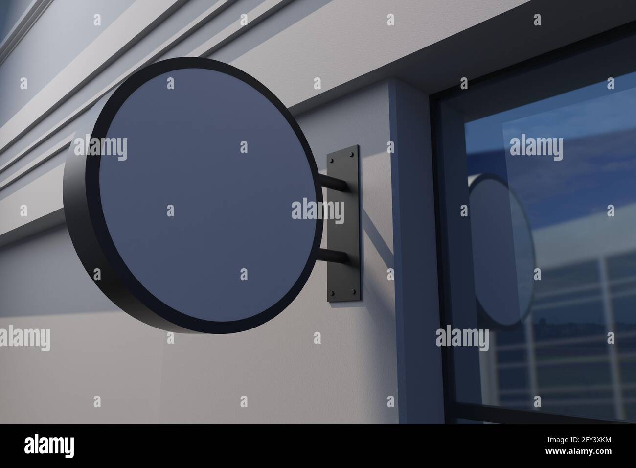 Closeup view of a blank circle shaped billboard with a white space ...