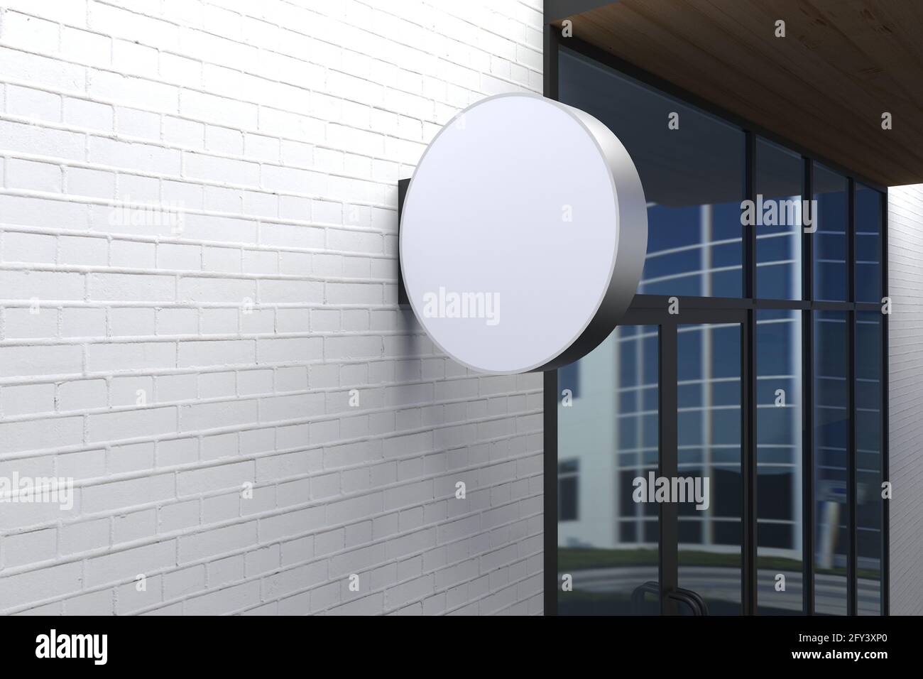 Closeup view of a blank circle shaped billboard with a white space ...