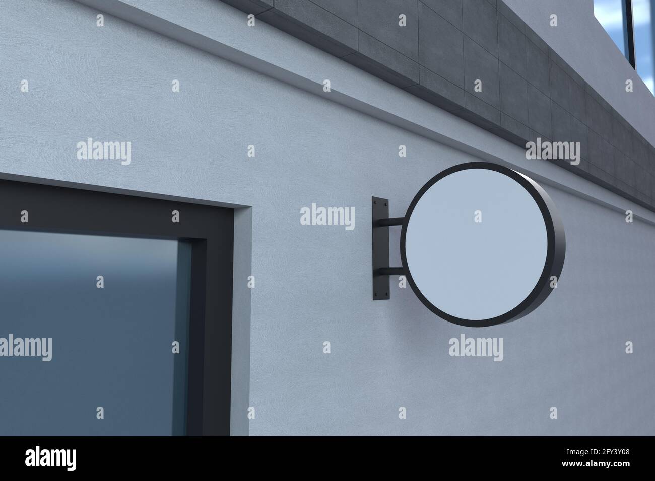 Closeup view of a blank circle shaped billboard with a white space ...