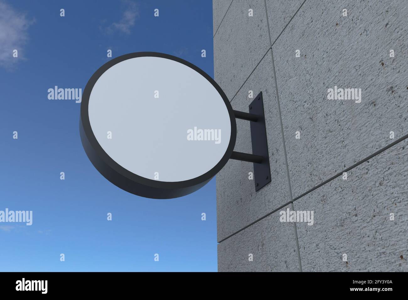 Closeup view of a blank circle shaped billboard with a white space ...