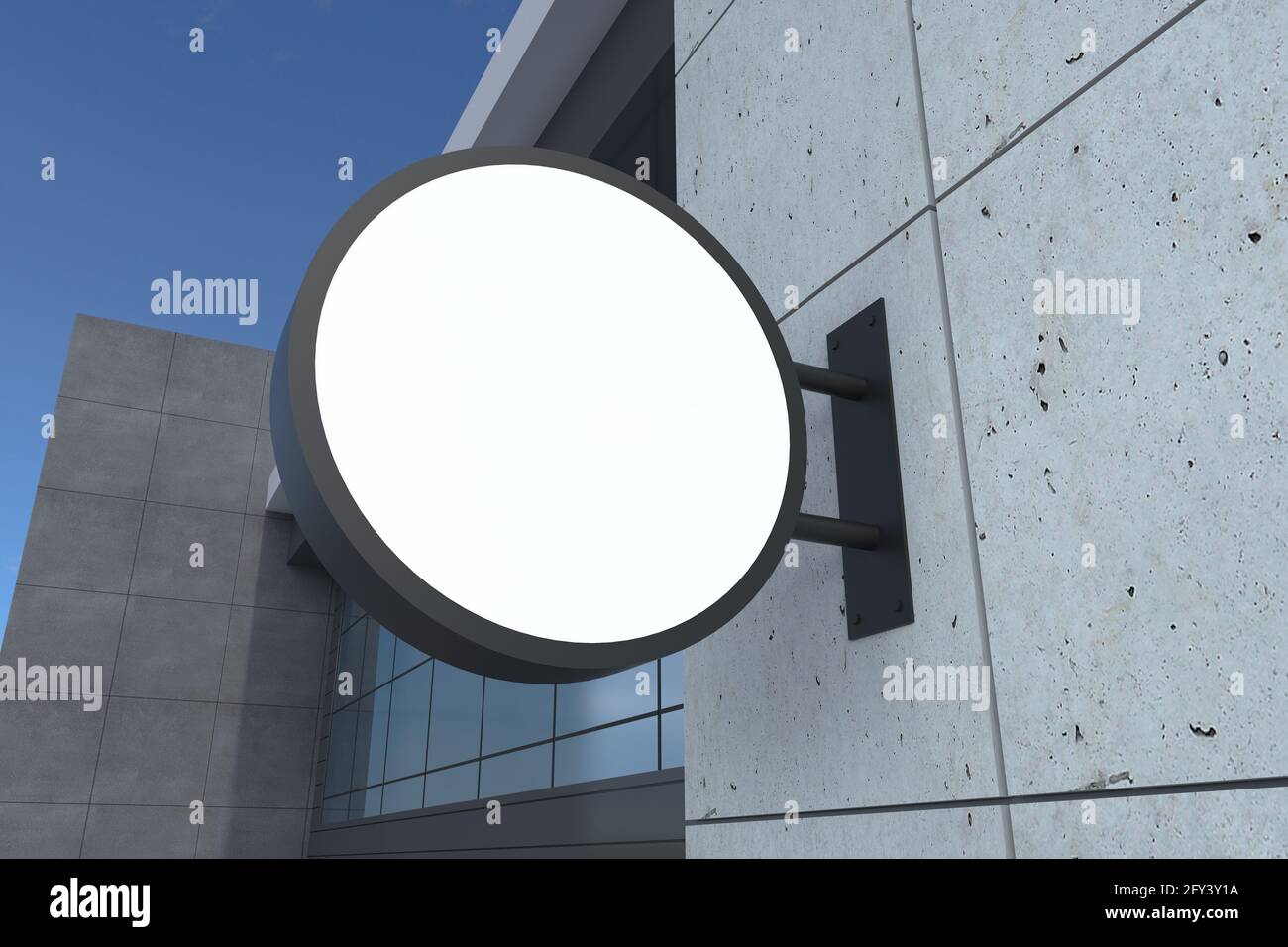 Closeup view of a blank circle shaped billboard with a white space ...