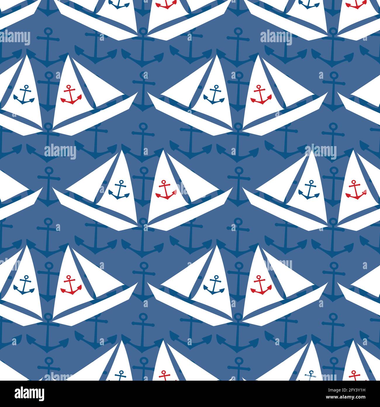 Stencil style vector white sailing boats Seamless pattern on navy blue ...