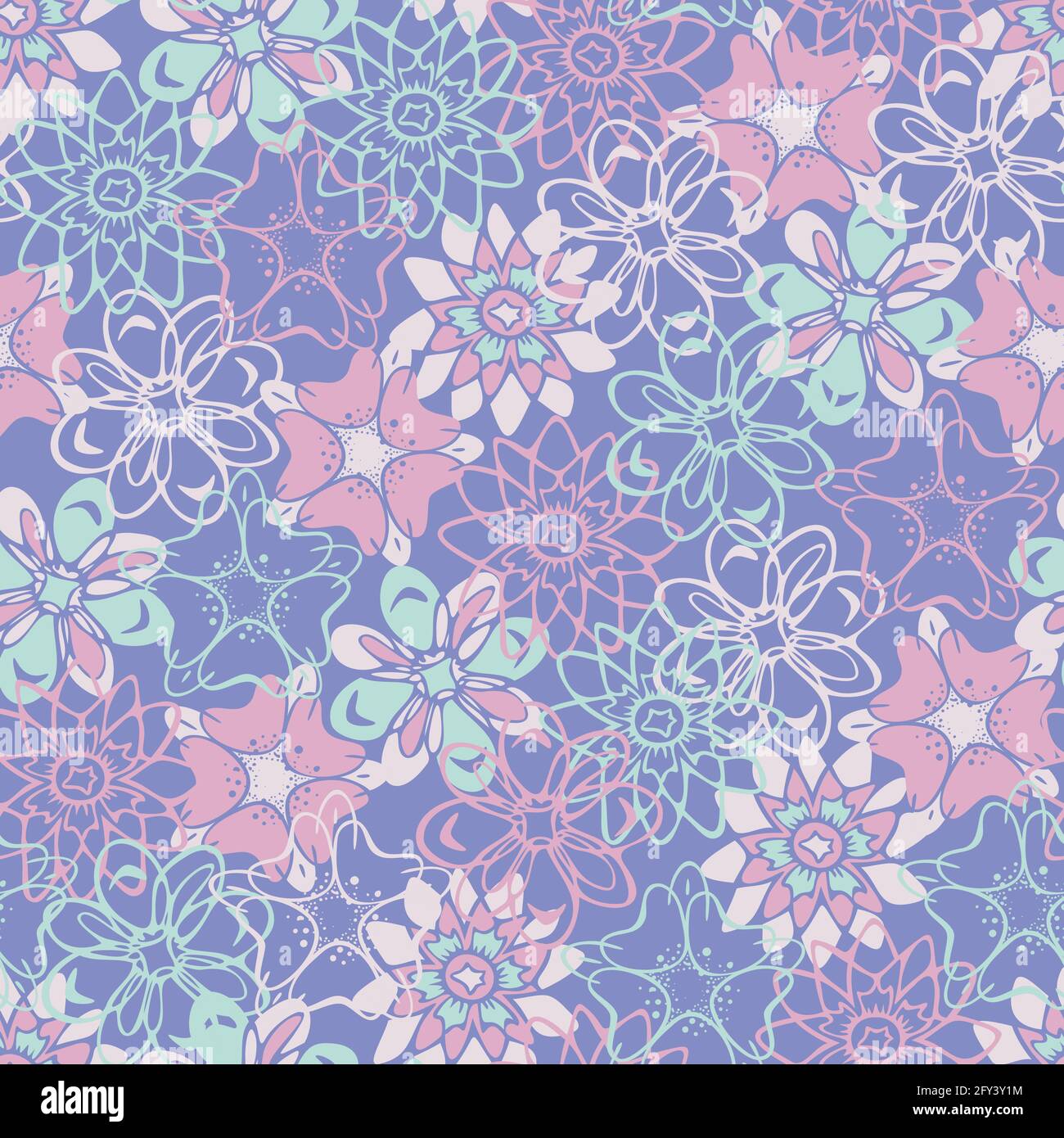 Vector seamless pattern with different decorative flowers. Fancy ...