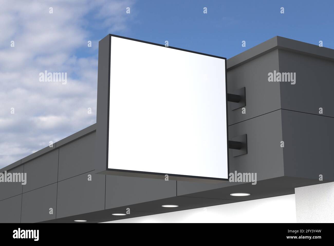 Closeup view of a blank square shaped billboard with a white space ...