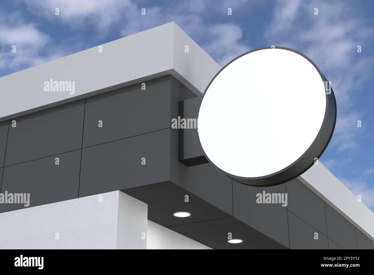 Closeup view of a blank circle shaped billboard with a white space ...