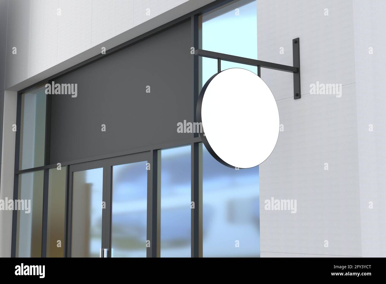 Closeup view of a blank circle shaped billboard with a white space ...