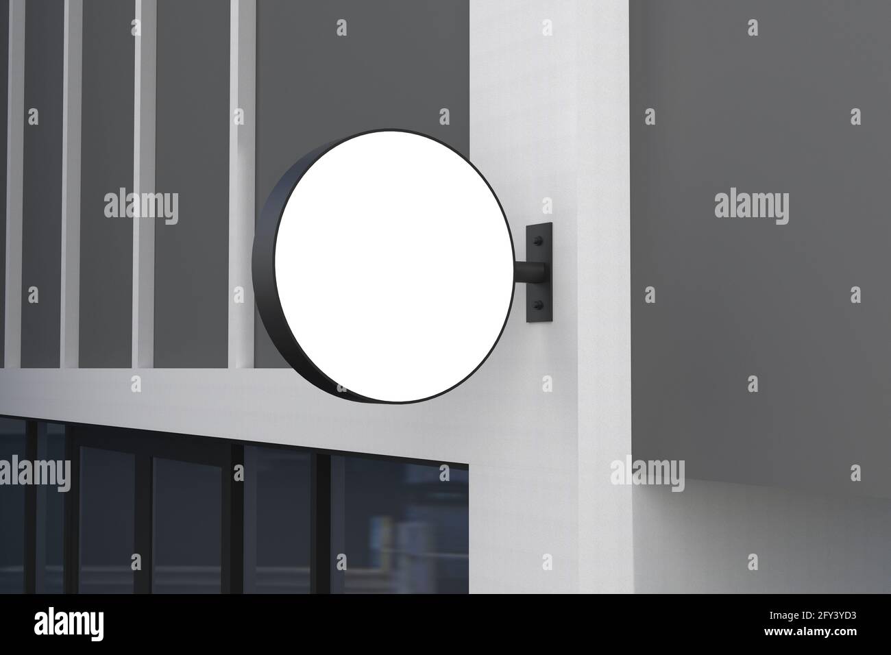 Closeup view of a blank circle shaped billboard with a white space ...