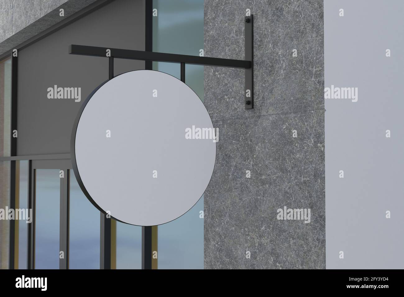 Closeup view of a blank circle shaped billboard with a white space ...