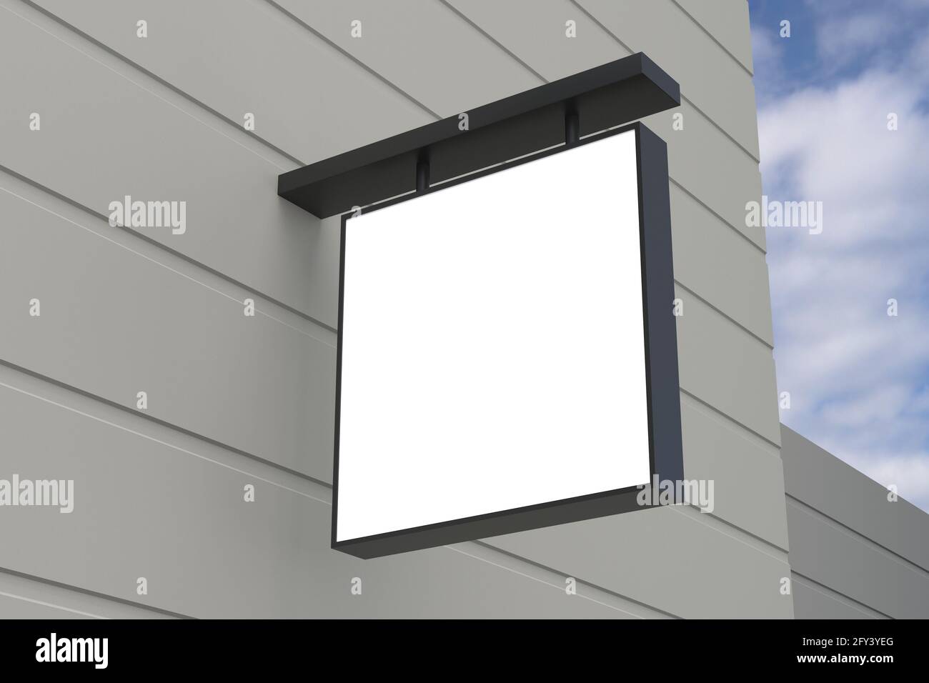 Closeup view of a blank square shaped billboard with a white space ...