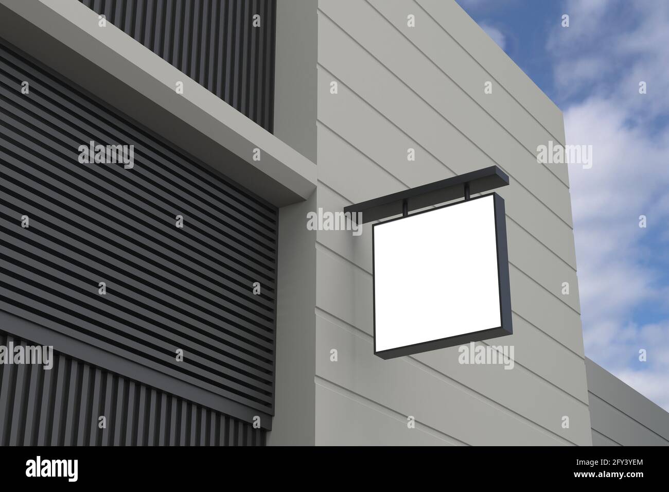 Closeup view of a blank square shaped billboard with a white space ...