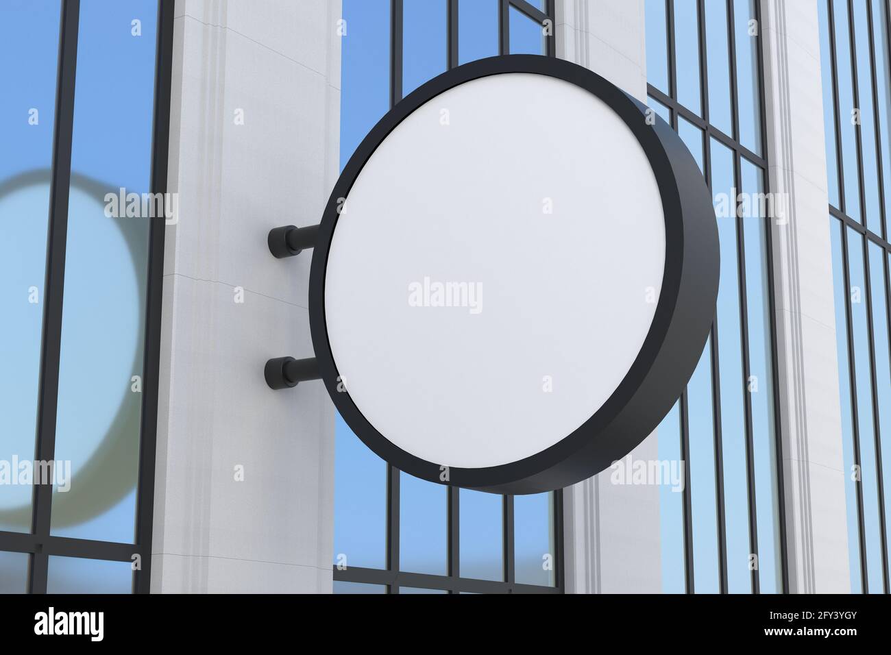 Closeup view of a blank circle shaped billboard with a white space ...