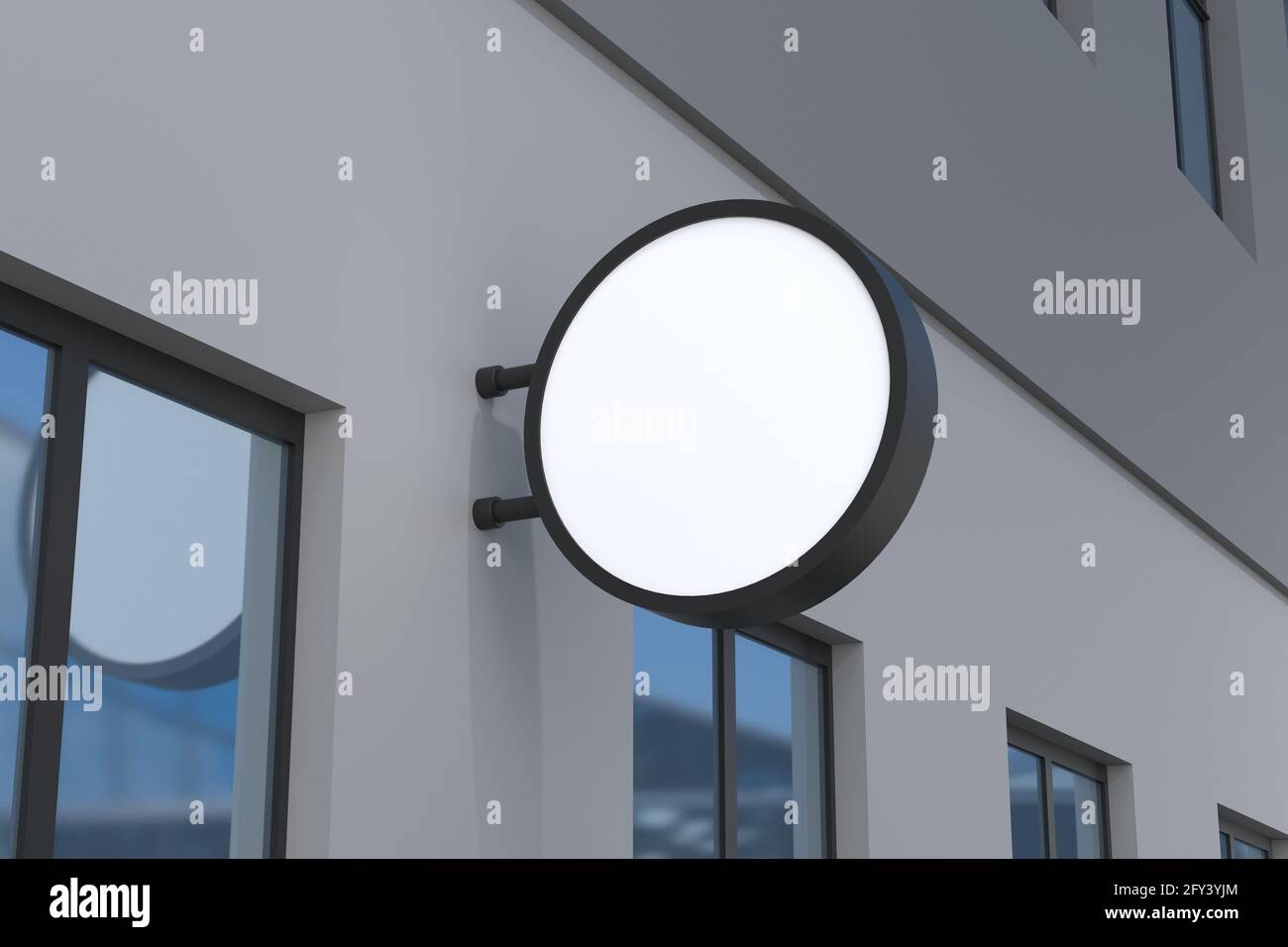 Closeup view of a blank circle shaped billboard with a white space ...