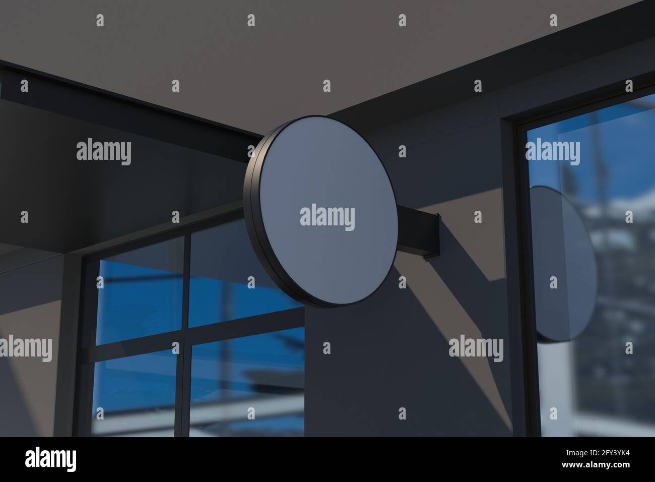 Closeup view of a blank circle shaped billboard with a white space ...