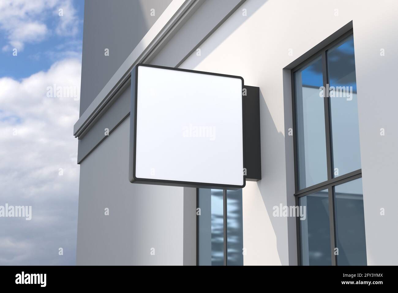 Closeup view of a blank square shaped billboard with a white space ...