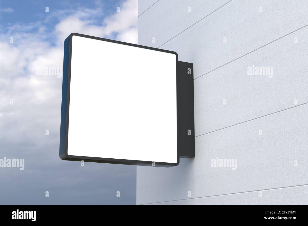 Closeup view of a blank square shaped billboard with a white space ...