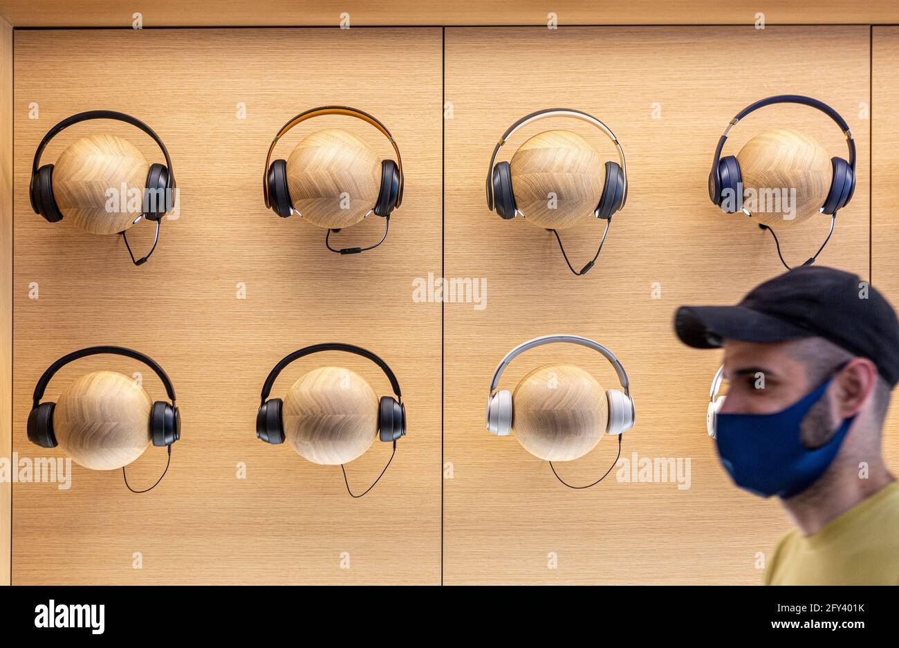 Hi tech headphones on display in the new Apple store in Via del Corso ...