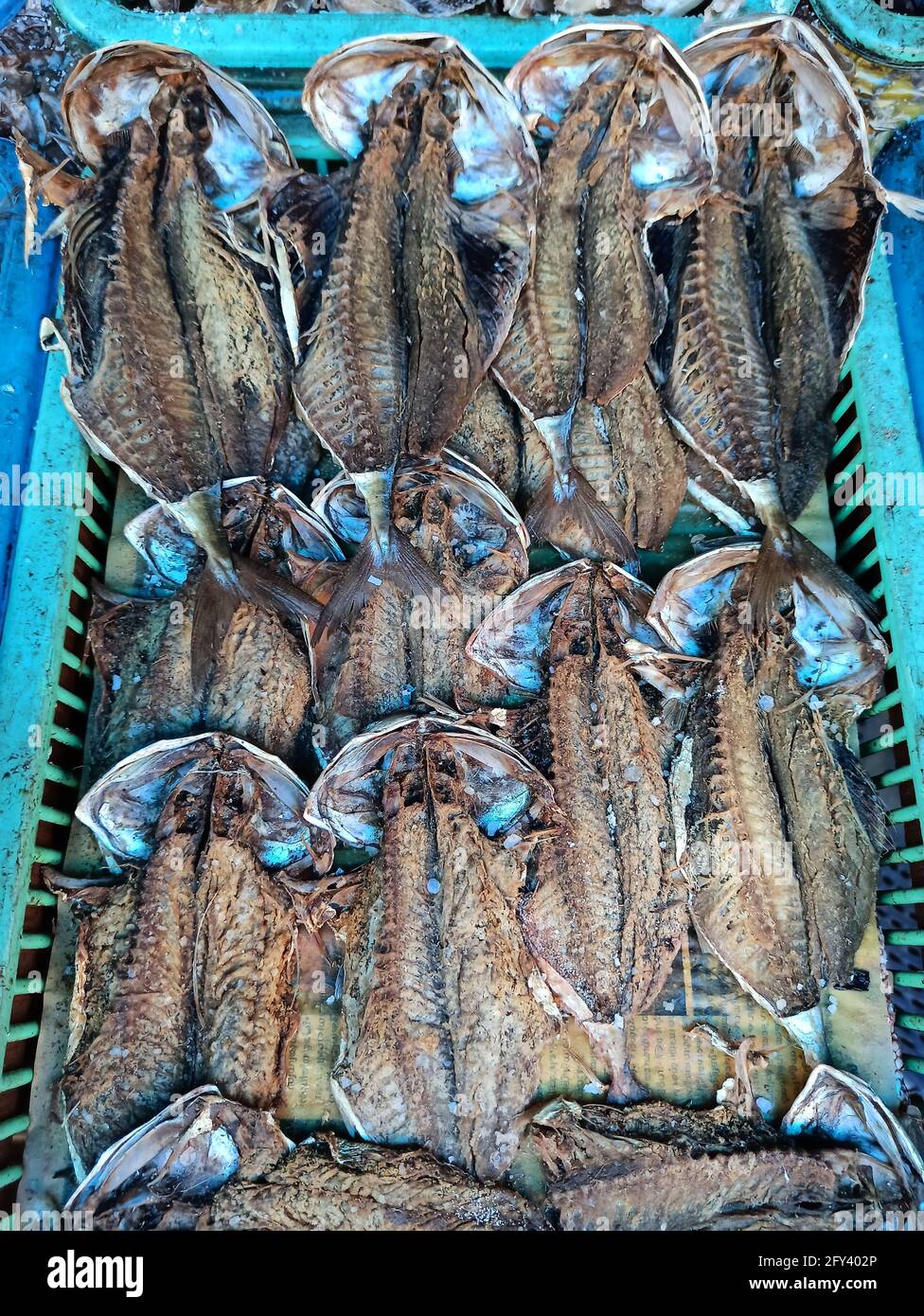 Dried Fish, varieties of dried fish in market arranged in baskets ...
