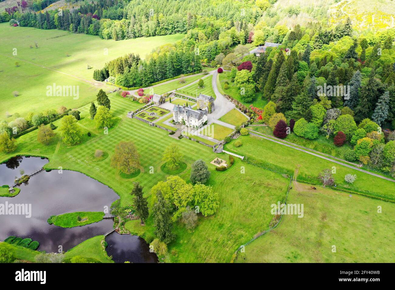 Aerial drone view of Duntreath Castle Blanefield Stock Photo - Alamy