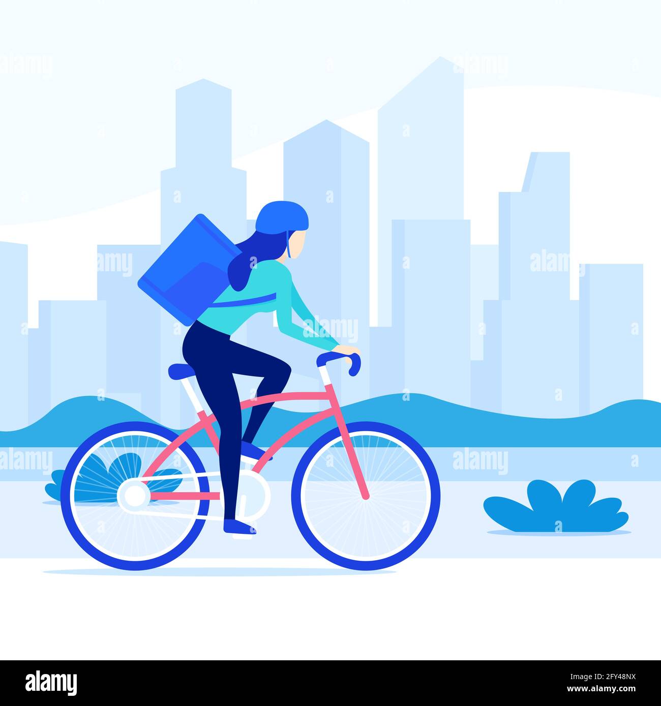 courier riding bicycle, delivery worker on bike Stock Vector Image ...