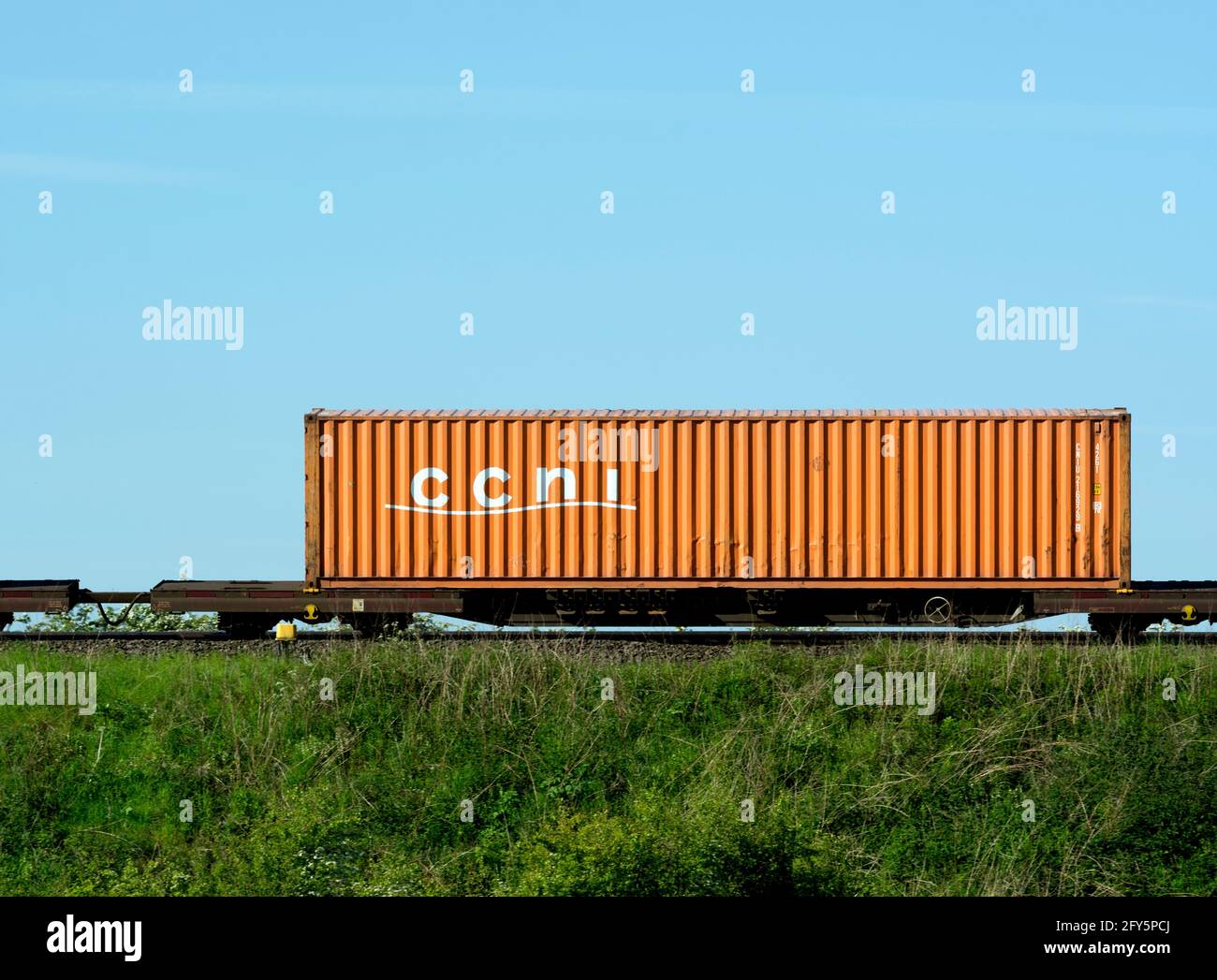 CCNI shipping container on a freightliner train, Warwickshire, UK Stock ...