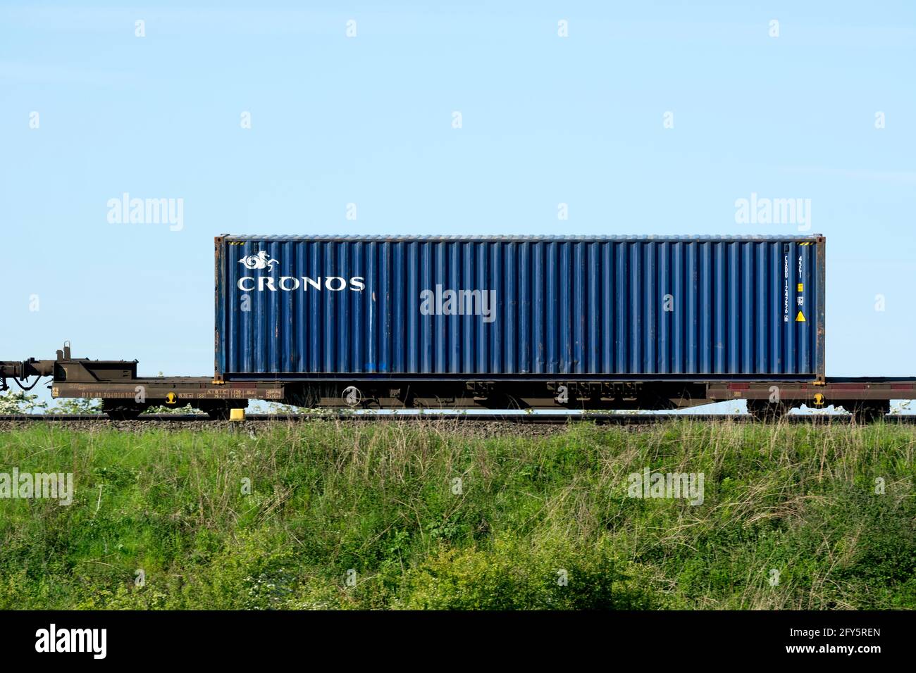 CRONOS shipping container on a freightliner train, Warwickshire, UK ...