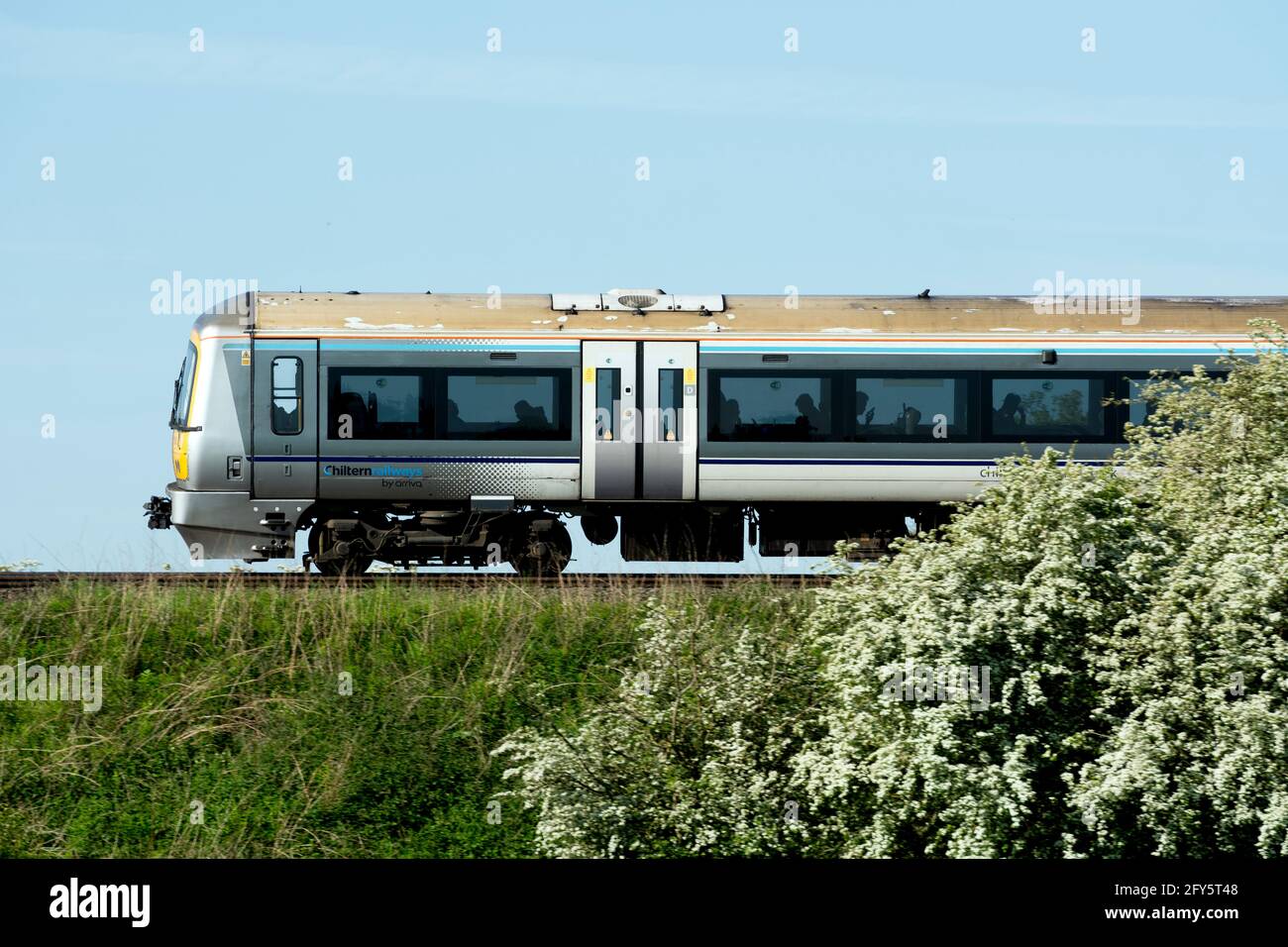 A Chiltern Railways class168 diesel train, side view, and Hawthorn ...