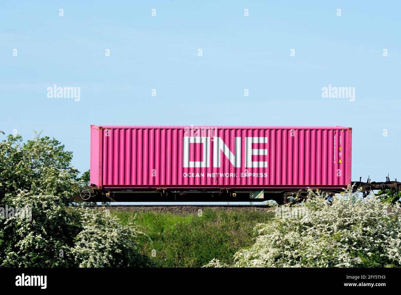Ocean Network Express shipping container on a freightliner train ...