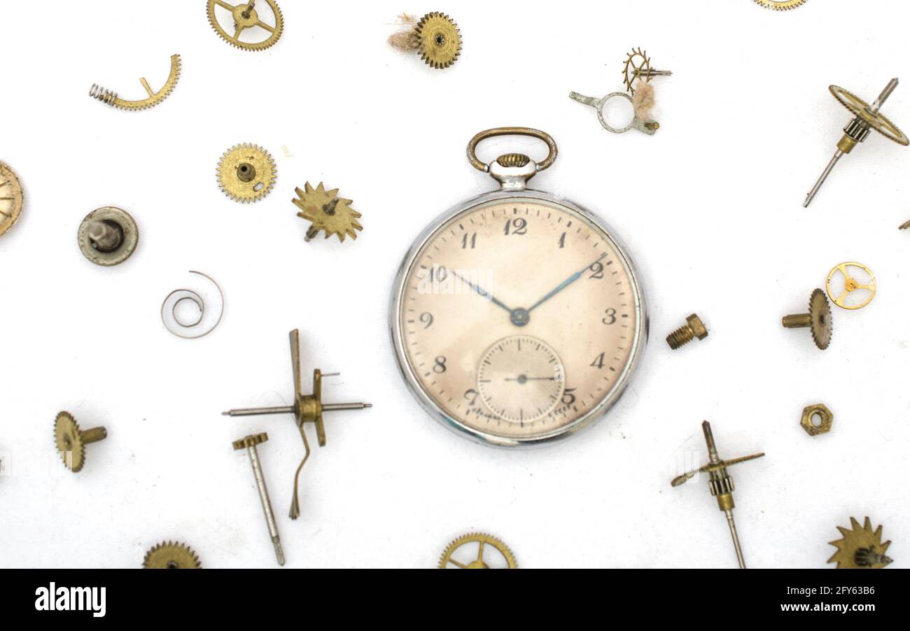 texture of the old mechanical pocket watches and details Stock Photo ...