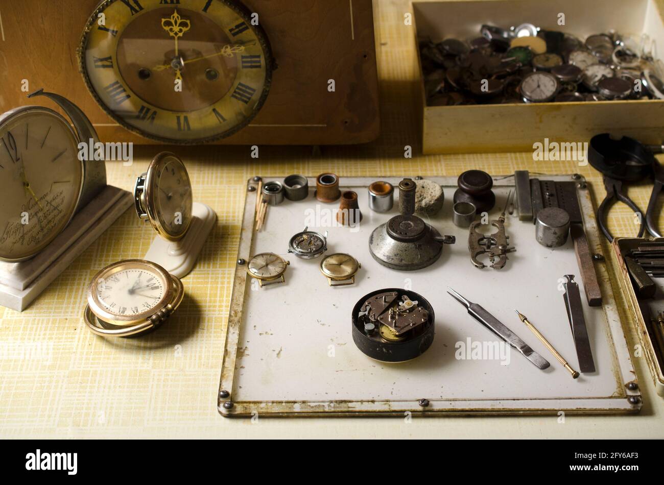 watchmaker's tools: clock lathe, potance, Truing Calipers, tweezers ...