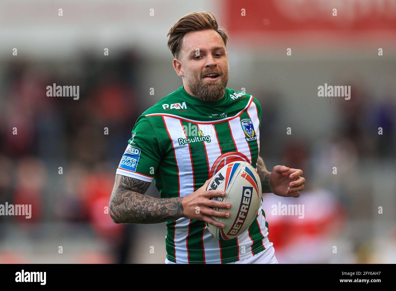 Blake Austin (6) of Warrington Wolves during pre match warm up Stock ...