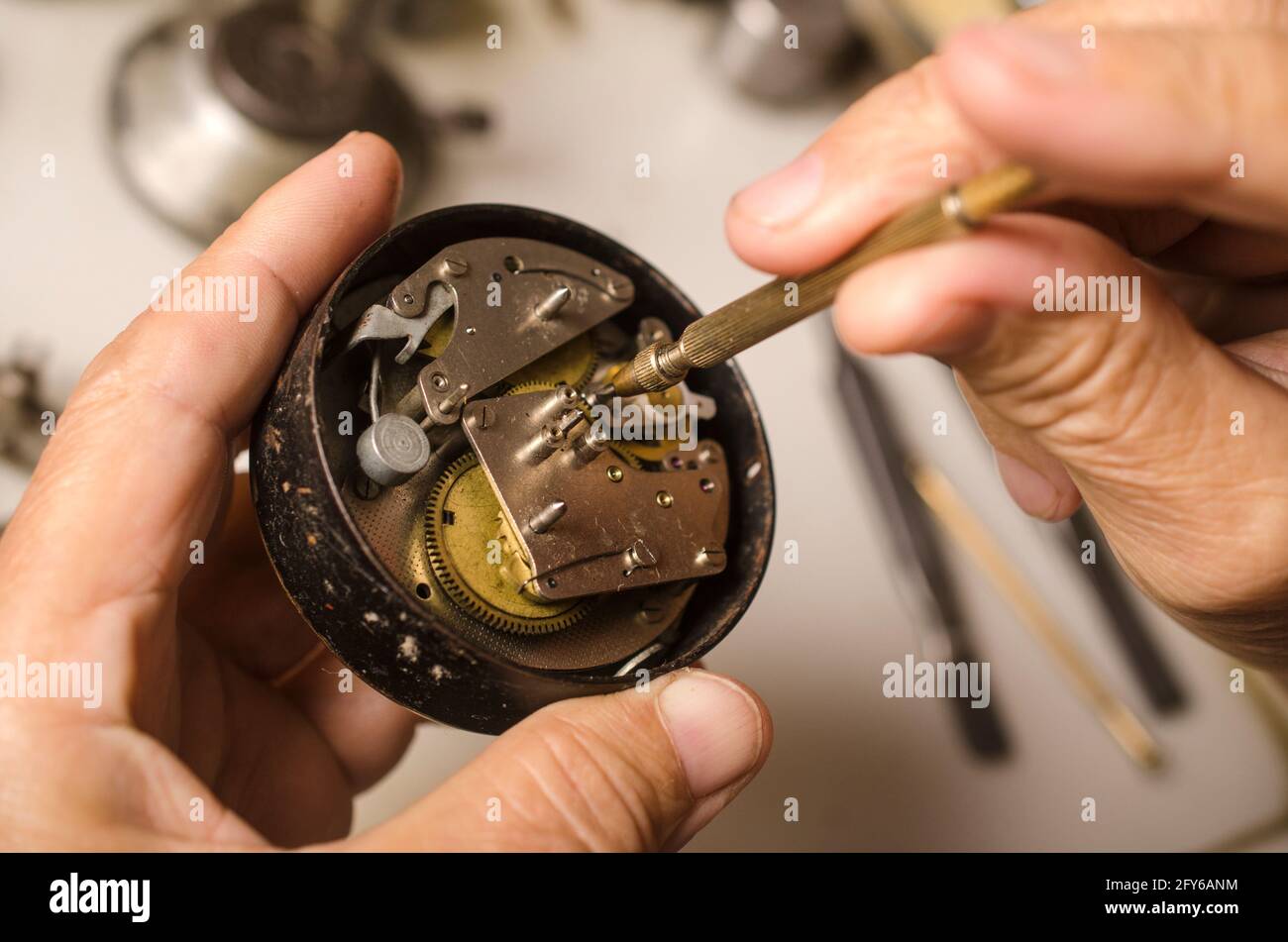Repair of mechanical watches isolated on white Stock Photo - Alamy