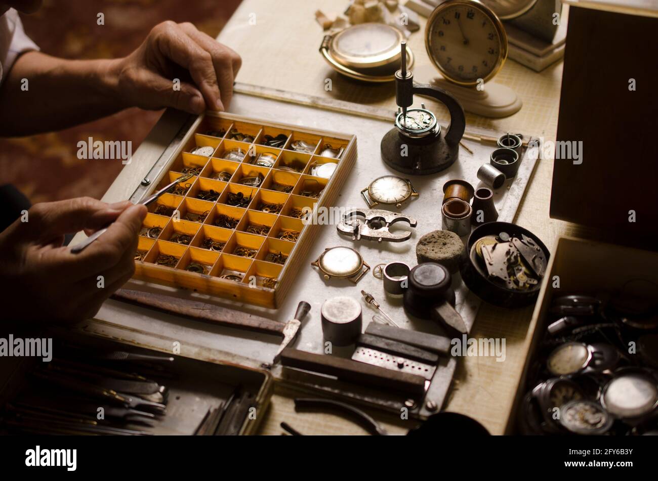 old watchmaker at work Stock Photo - Alamy