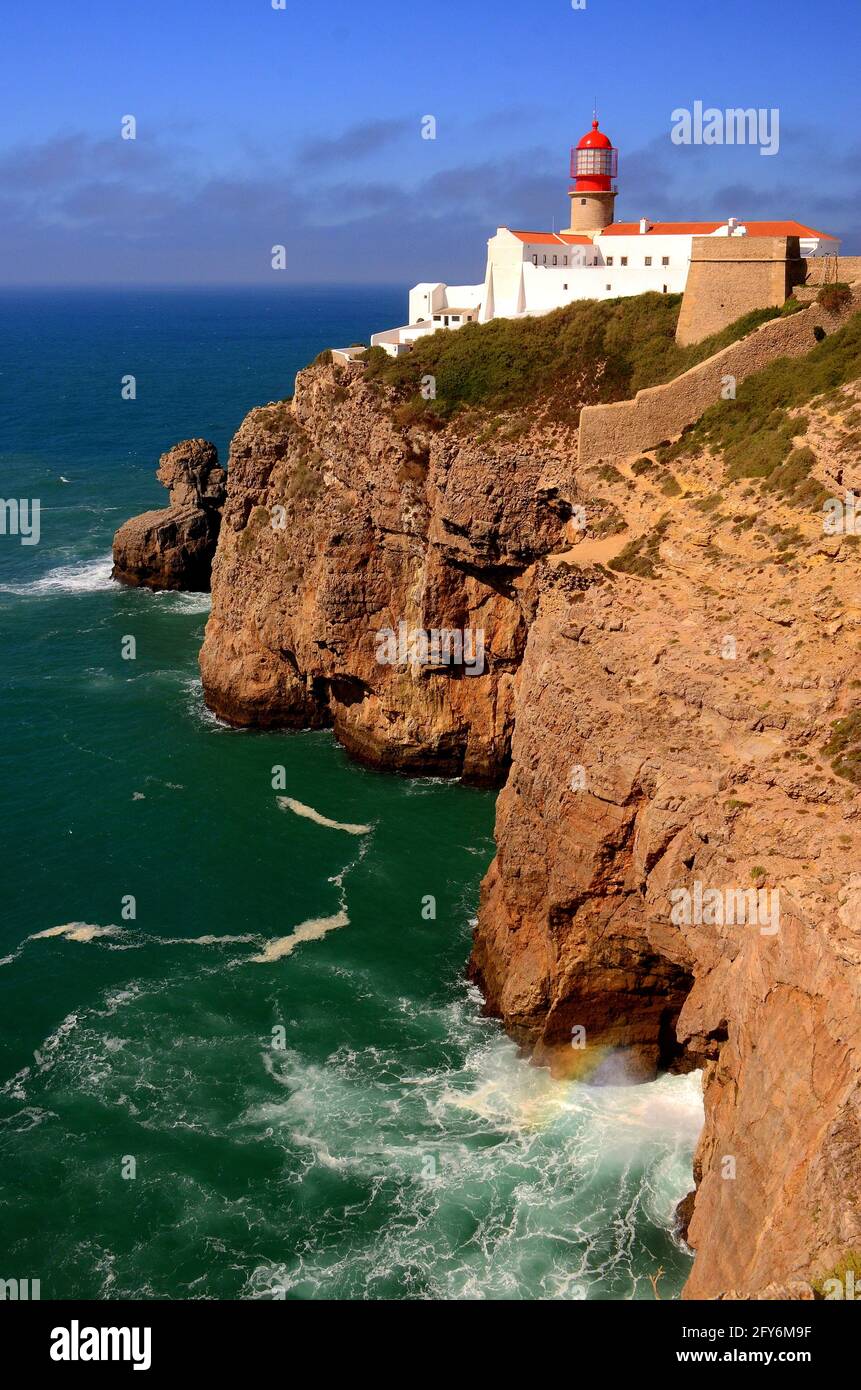 Portugal The Algarve Coast Cabo De Sao Vicente Lighthouse Rocky