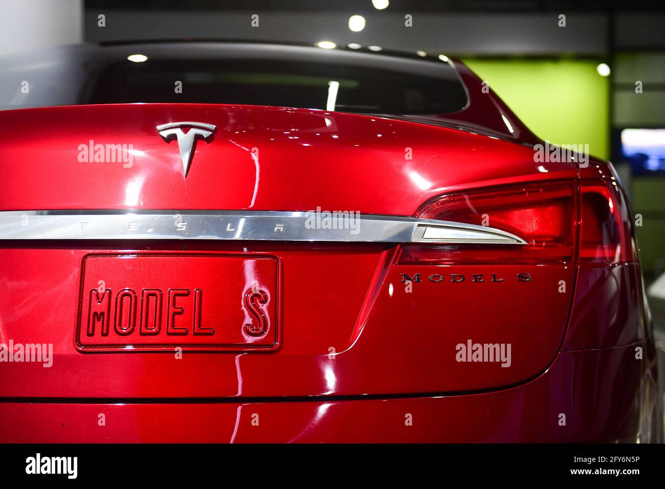 General overall view of a 2009 Prototype Tesla Model S on display at ...