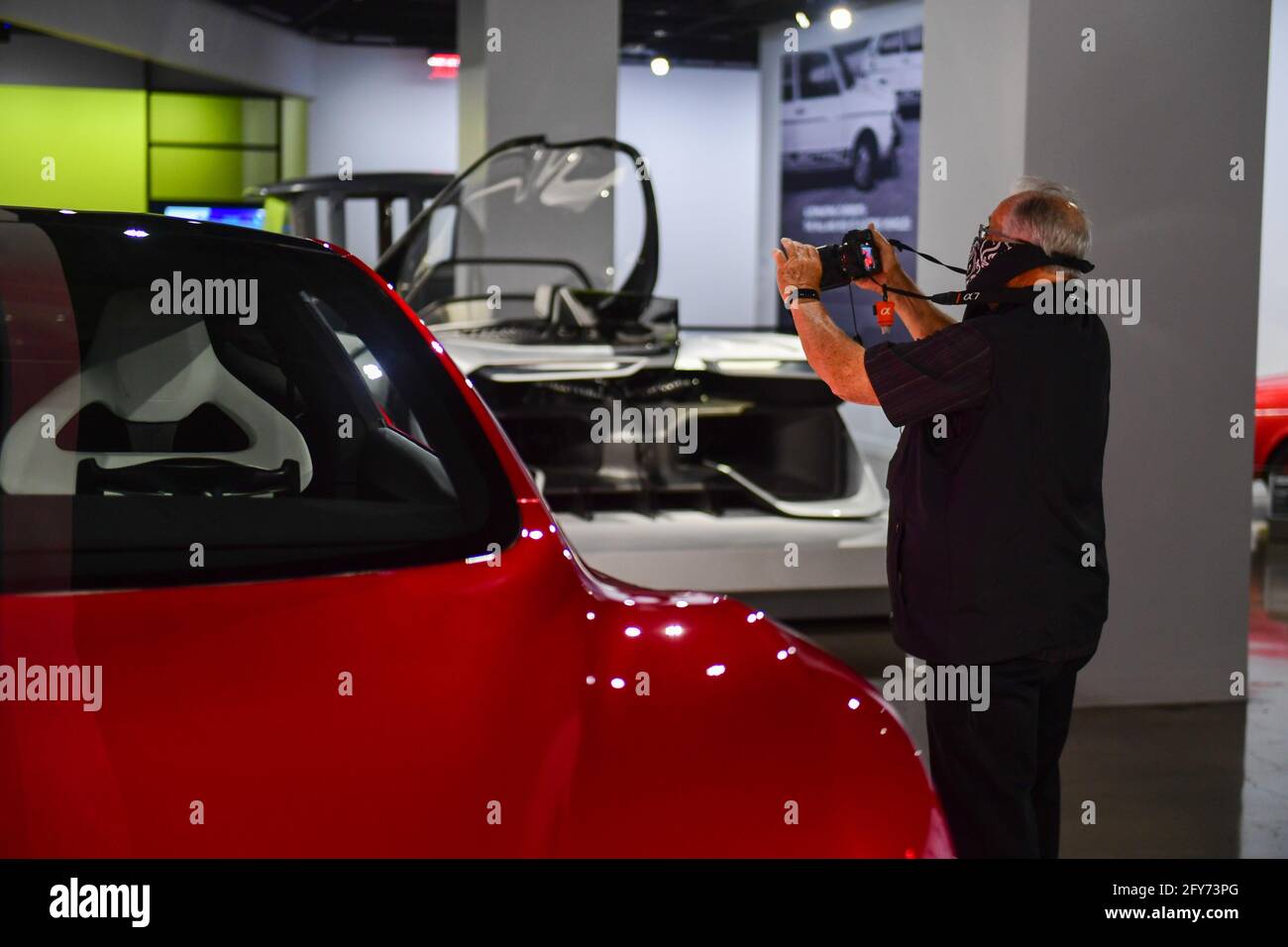 General overall view of the Tesla Roadster 2.0 on display at the ...
