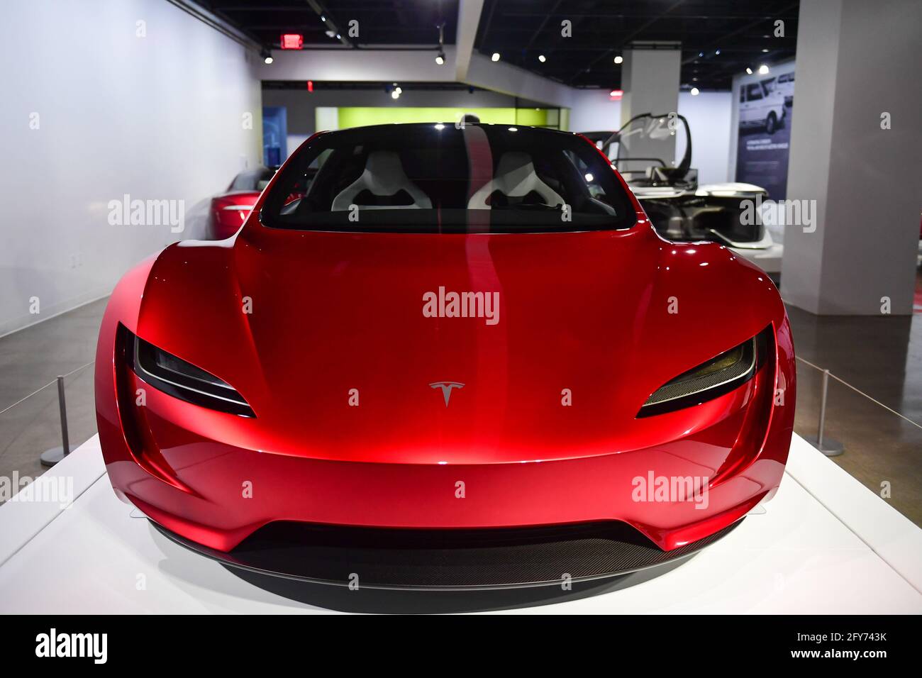 General overall view of the Tesla Roadster 2.0 on display at the ...