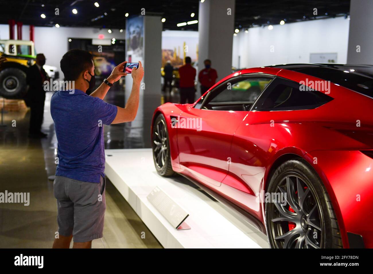 General overall view of the Tesla Roadster 2.0 on display at the ...