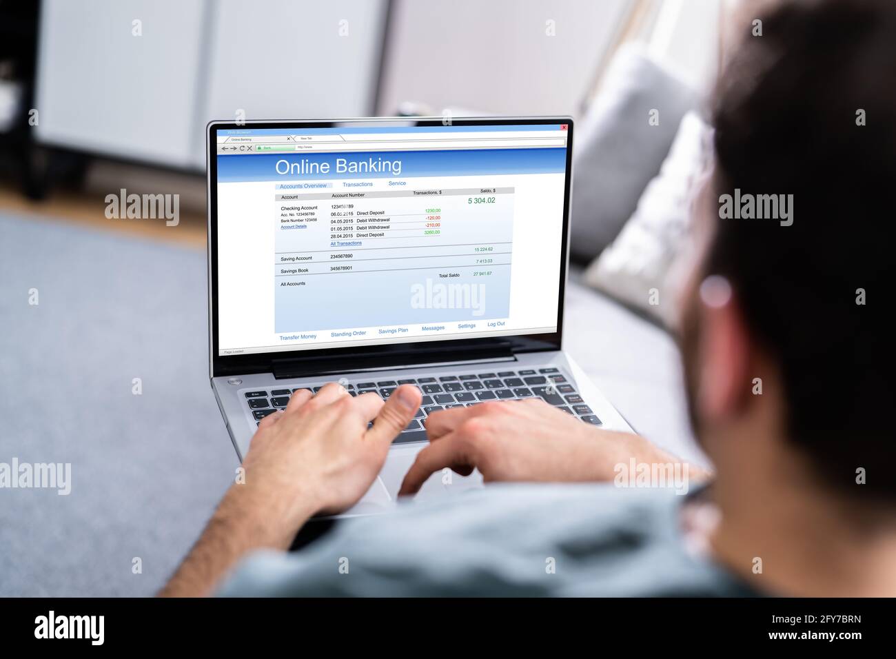 Online Banking On Laptop. Detailed Money Transaction Report Stock Photo ...