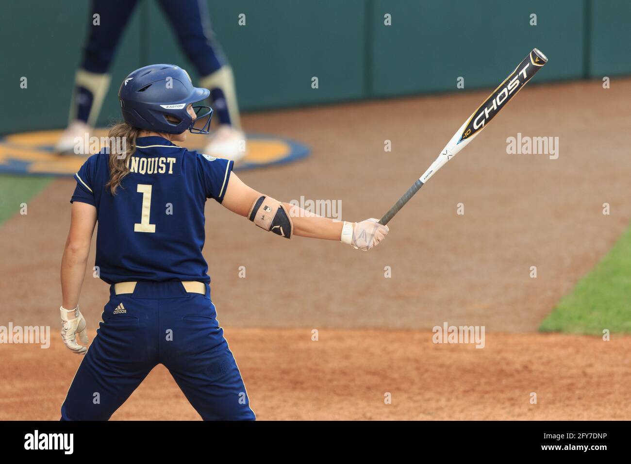 George Washington University's hitter Jessica Linquist (1) prepares for ...