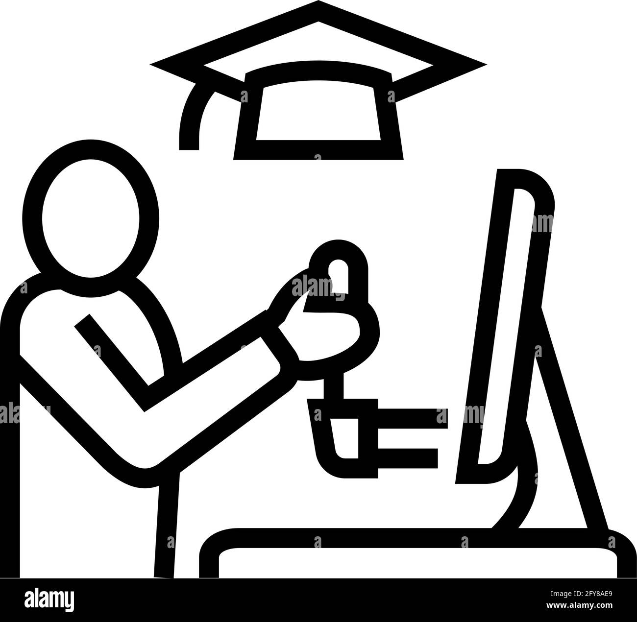 education flight simulator on computer line icon vector illustration ...