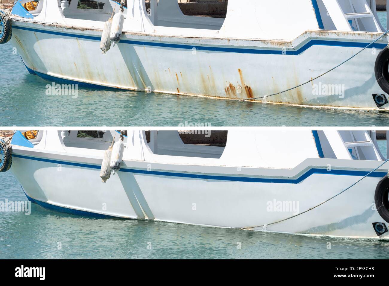 Boat Painting And Rust Corrosion Removal Service Before And After Stock ...