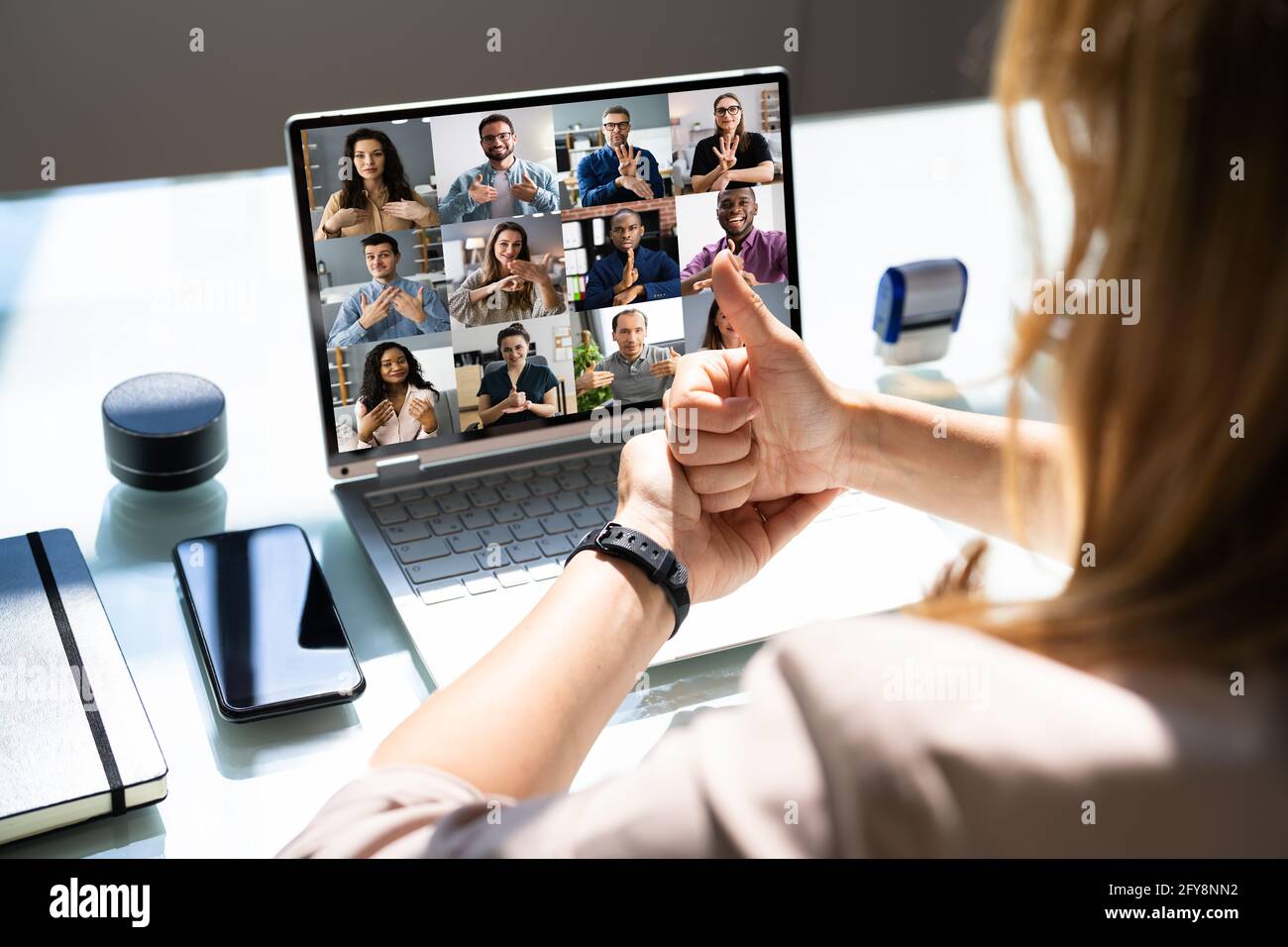 Disabled Deaf Woman In Video Conference Call Stock Photo - Alamy