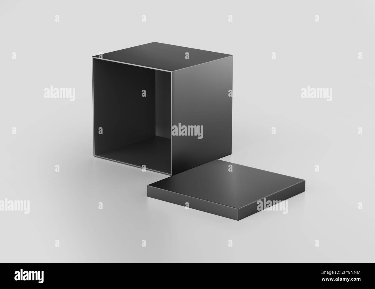 Black Square Box Mockup, Dark paper cardboard box container, 3d ...