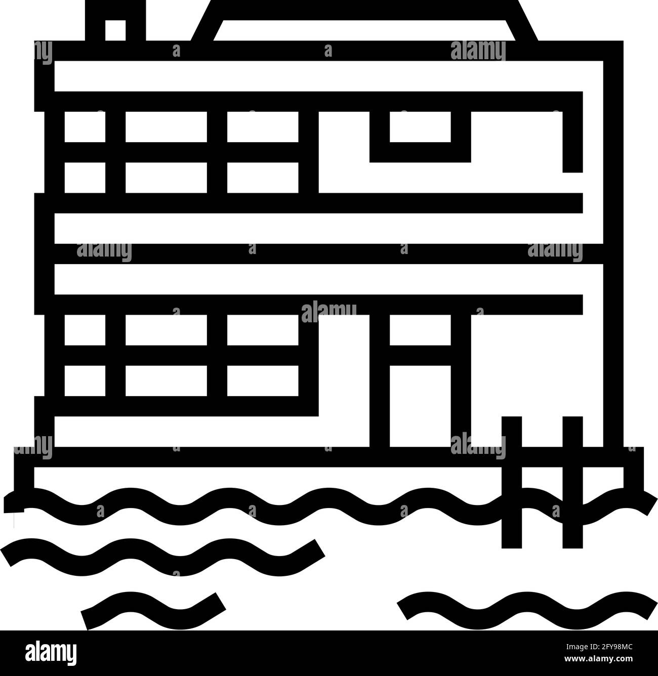 floating on water residence house line icon vector illustration Stock ...