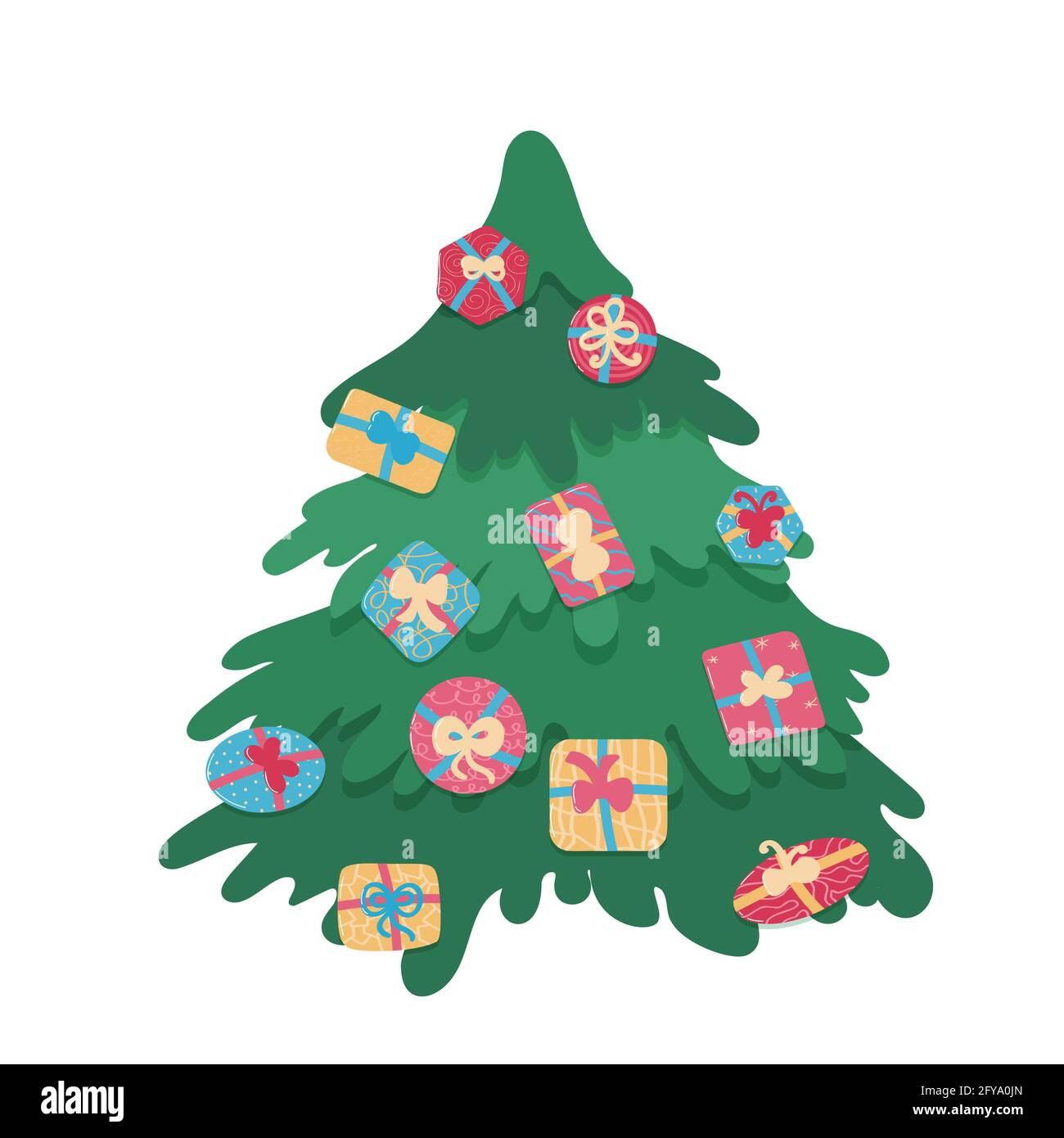 Christmas tree with present boxes decor isolated vector illustration ...