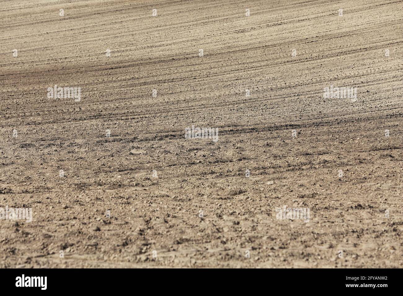 Landscape agricultural land in slope recently plowed for the crop Stock ...