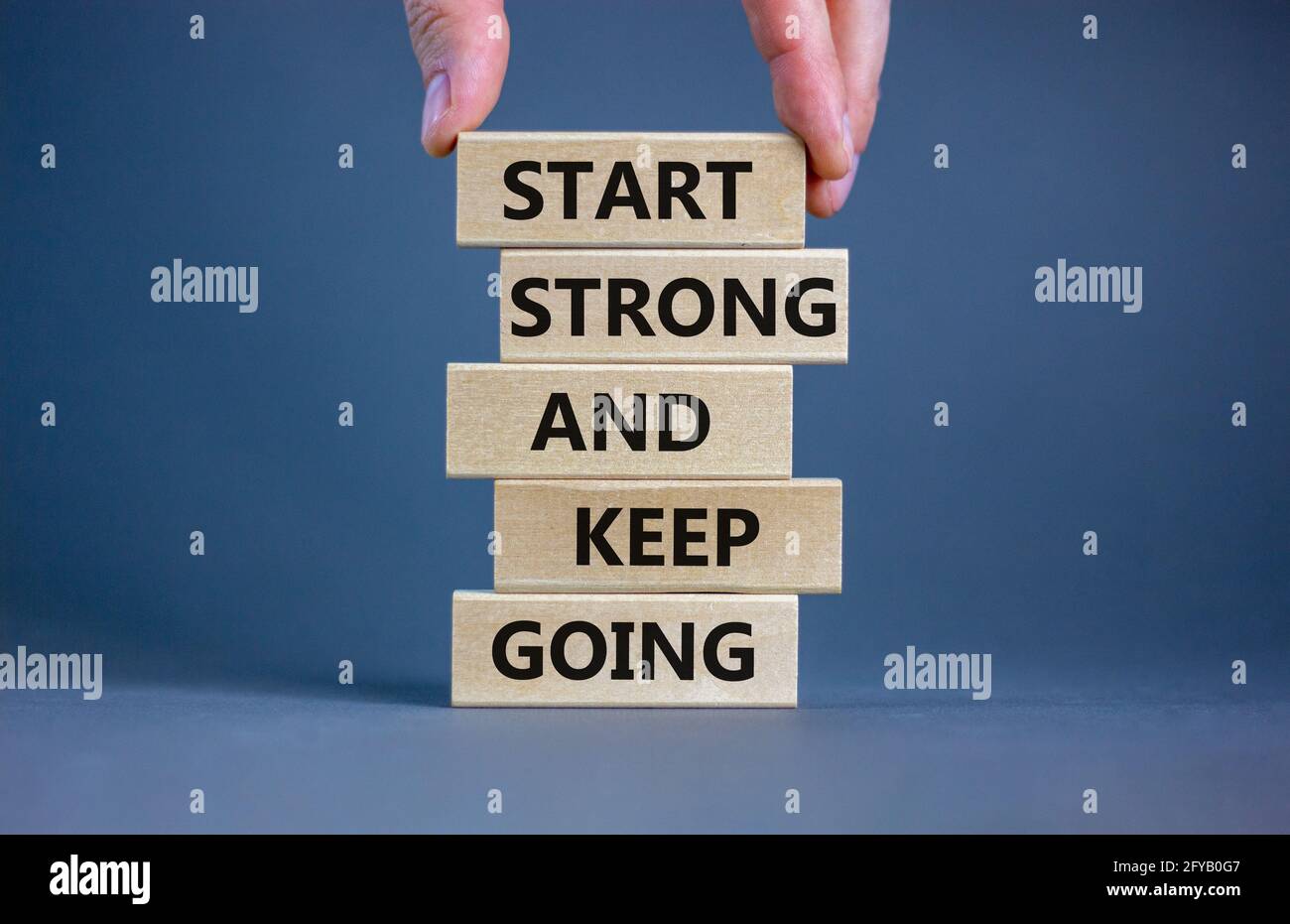 Start strong and keep going symbol. Concept words 'Start strong and ...