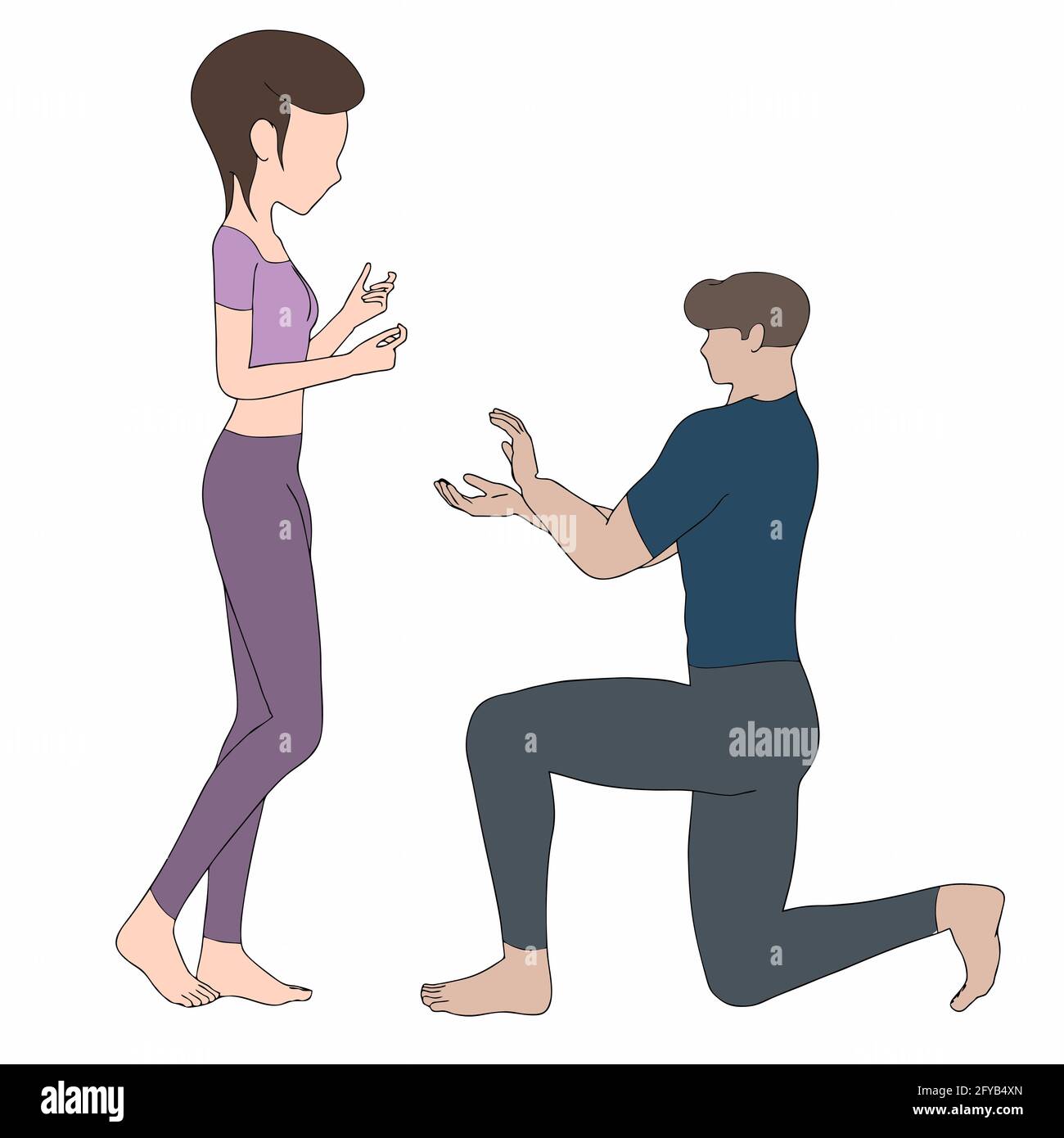 Cartoon illustration of a male proposing to a female character isolated ...